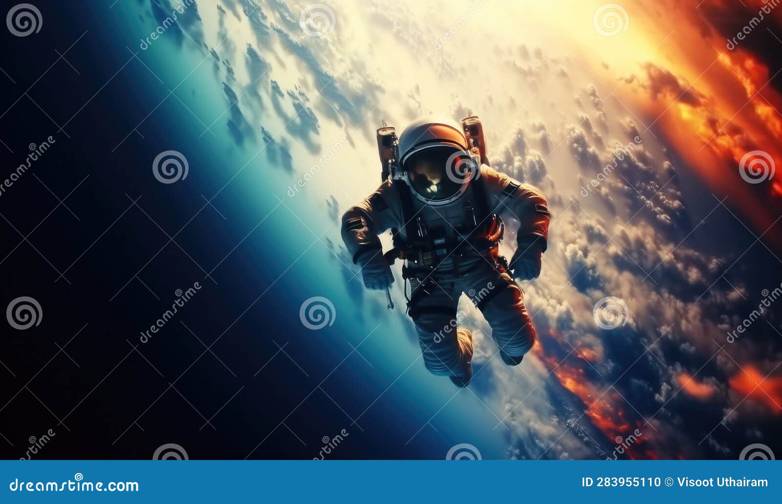 Spaceman and Planet, Human in Space Concept, Astronaut in Outer Open ...