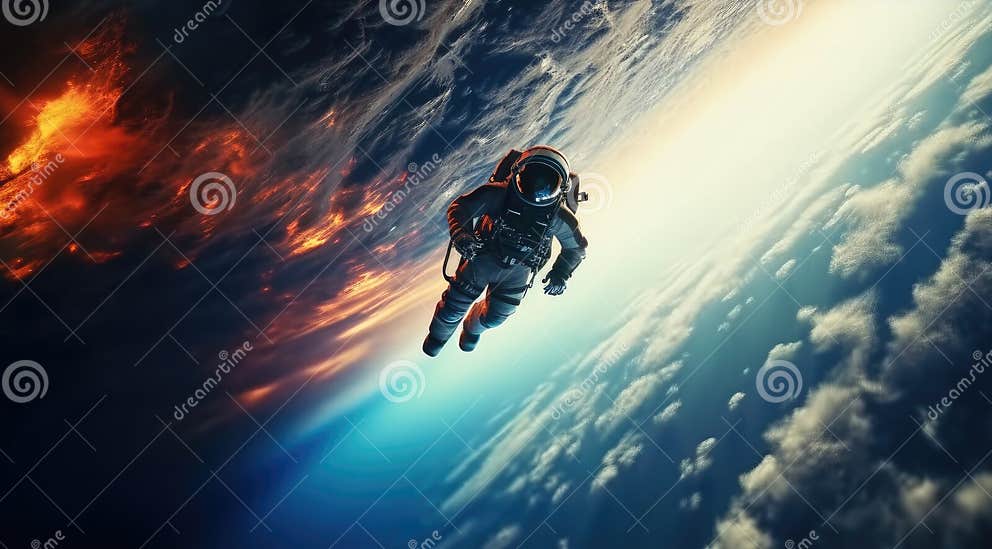 Spaceman and Planet, Human in Space Concept, Astronaut in Outer Open ...