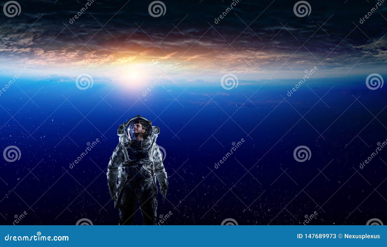 Spaceman and Planet, Human in Space Concept Stock Image - Image of ...