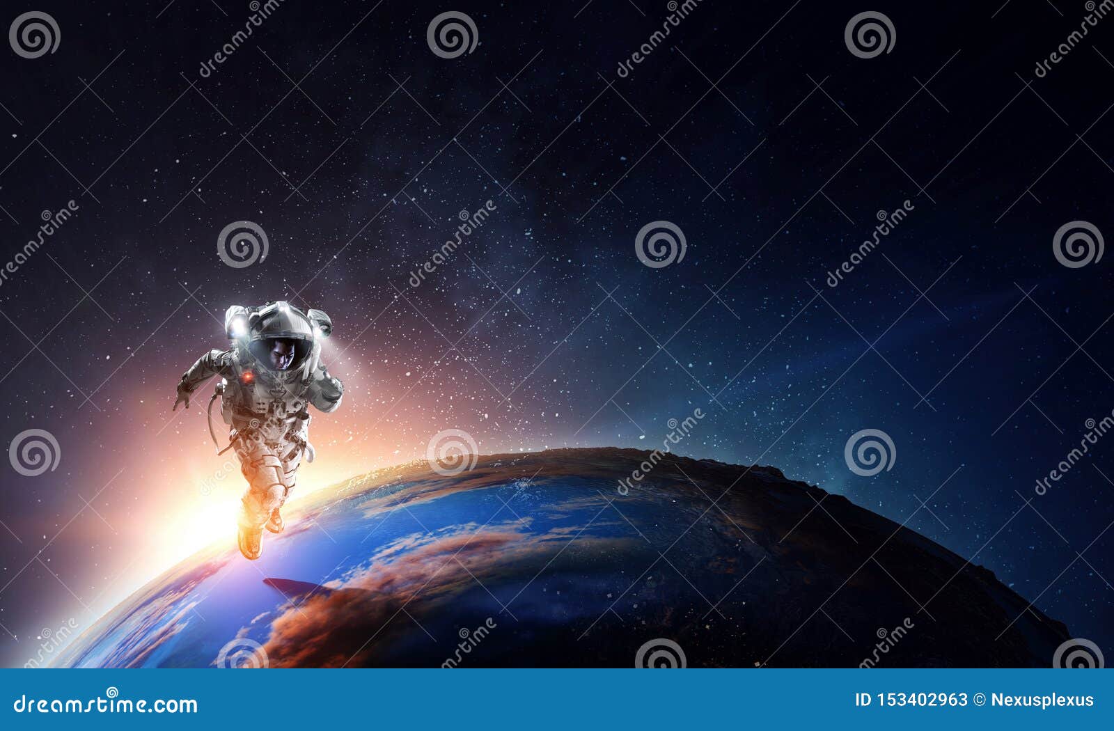 Spaceman and Planet, Human in Space Concept Stock Image - Image of ...
