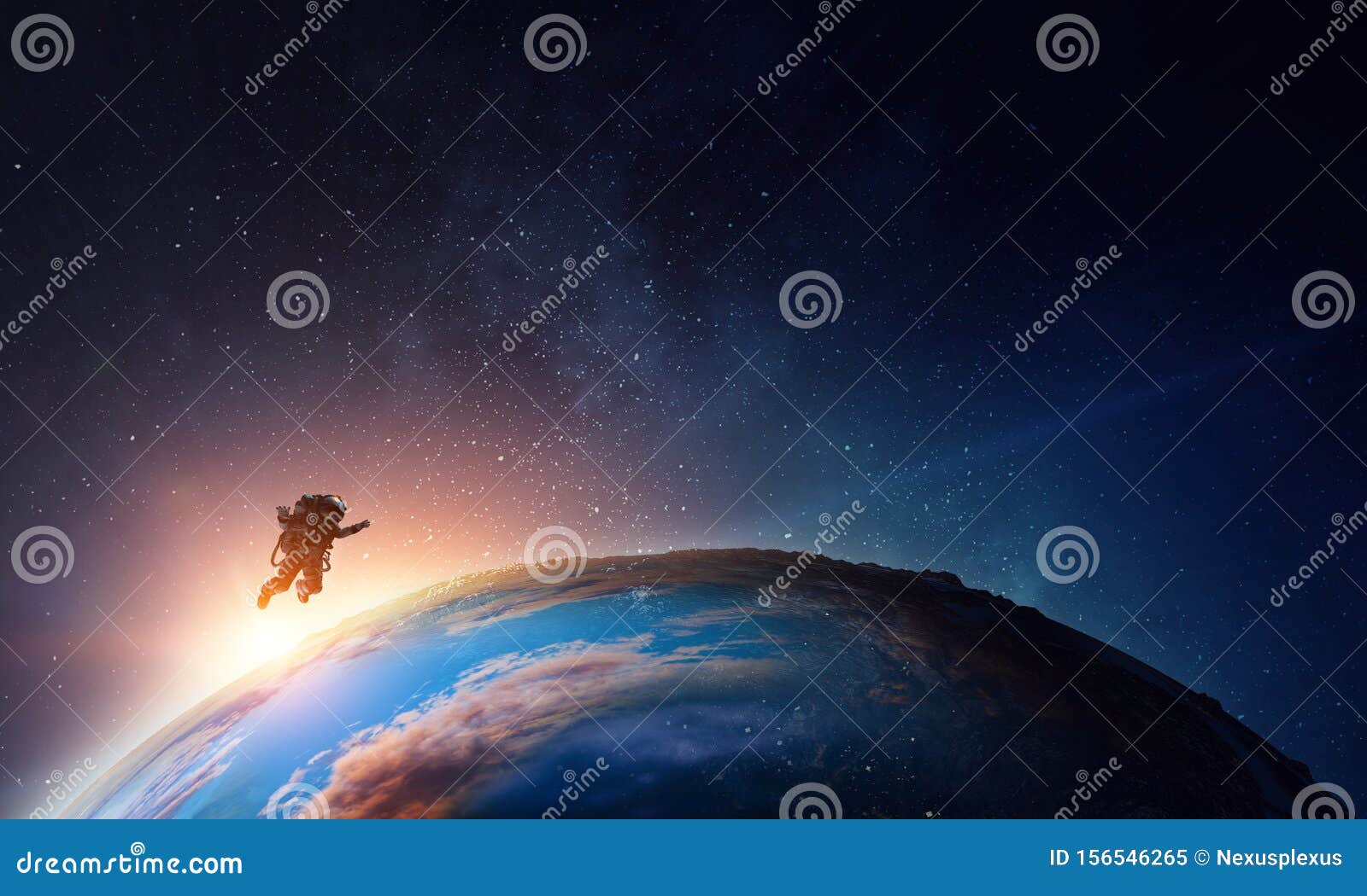 Spaceman and Planet, Human in Space Concept Stock Image - Image of ...