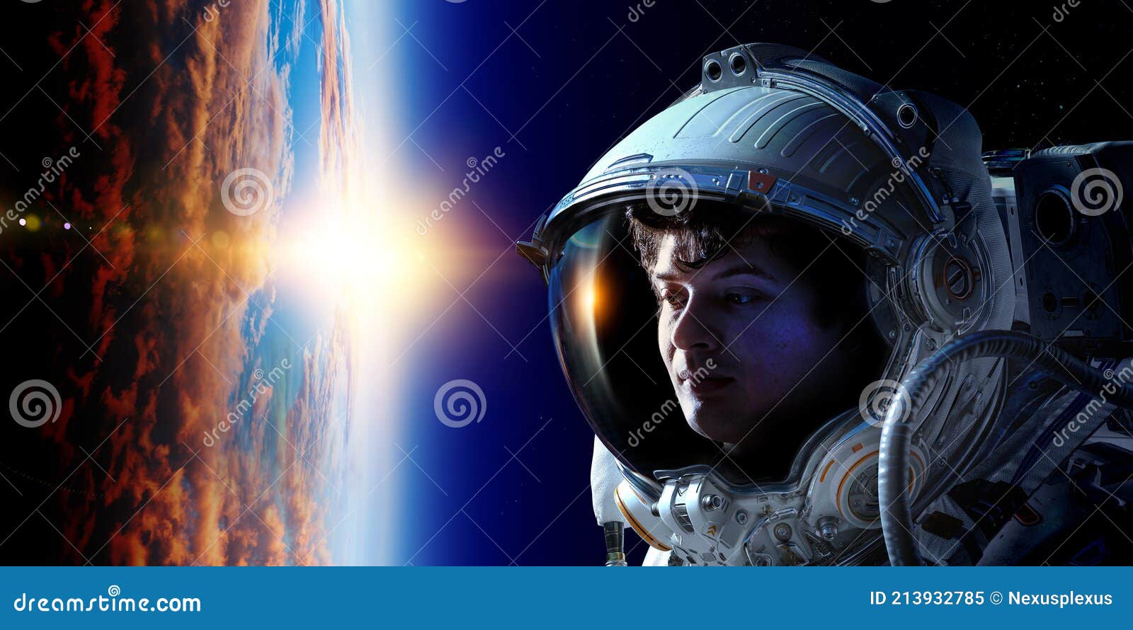 Spaceman and Planet, Human in Space Concept Stock Image - Image of ...