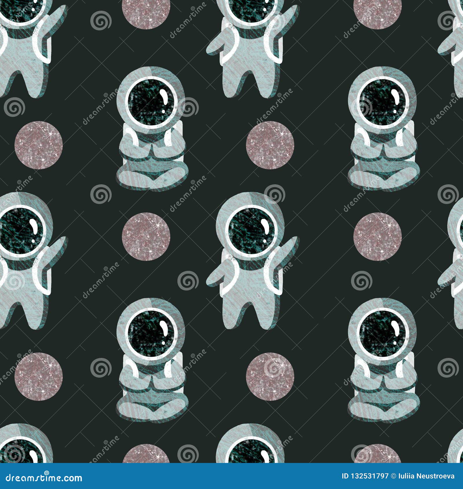 Spaceman and Planet Pattern Illustration Textured Raster Stock ...