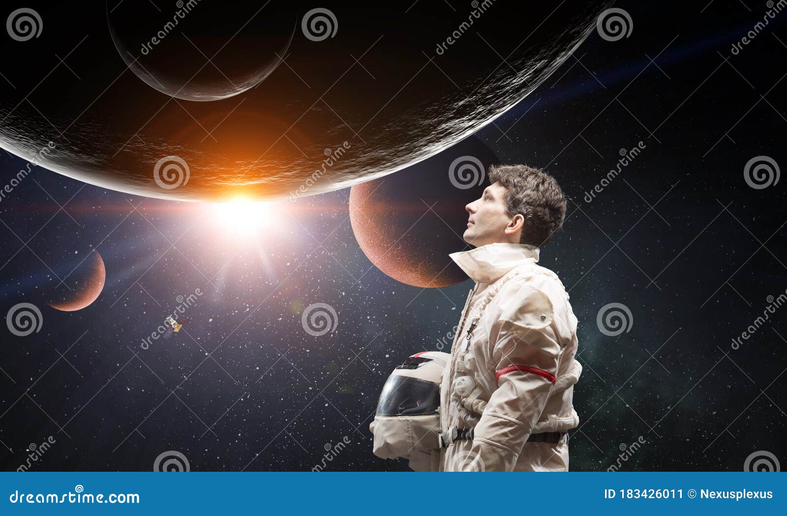 Spaceman and the Planets Abstract Theme Stock Image - Image of planet ...