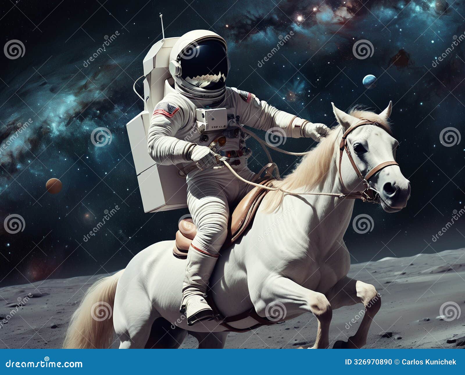 Spaceman Riding a Horse in Outer Space - Generated by Ai Stock ...