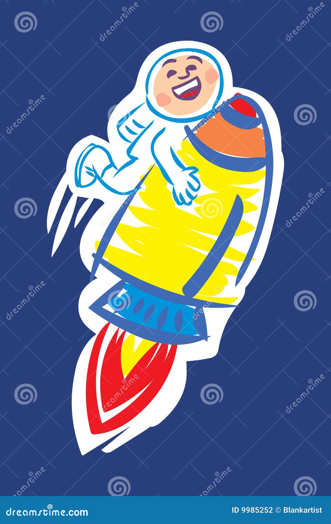 Spaceman riding rocketship stock vector. Illustration of flying - 9985252