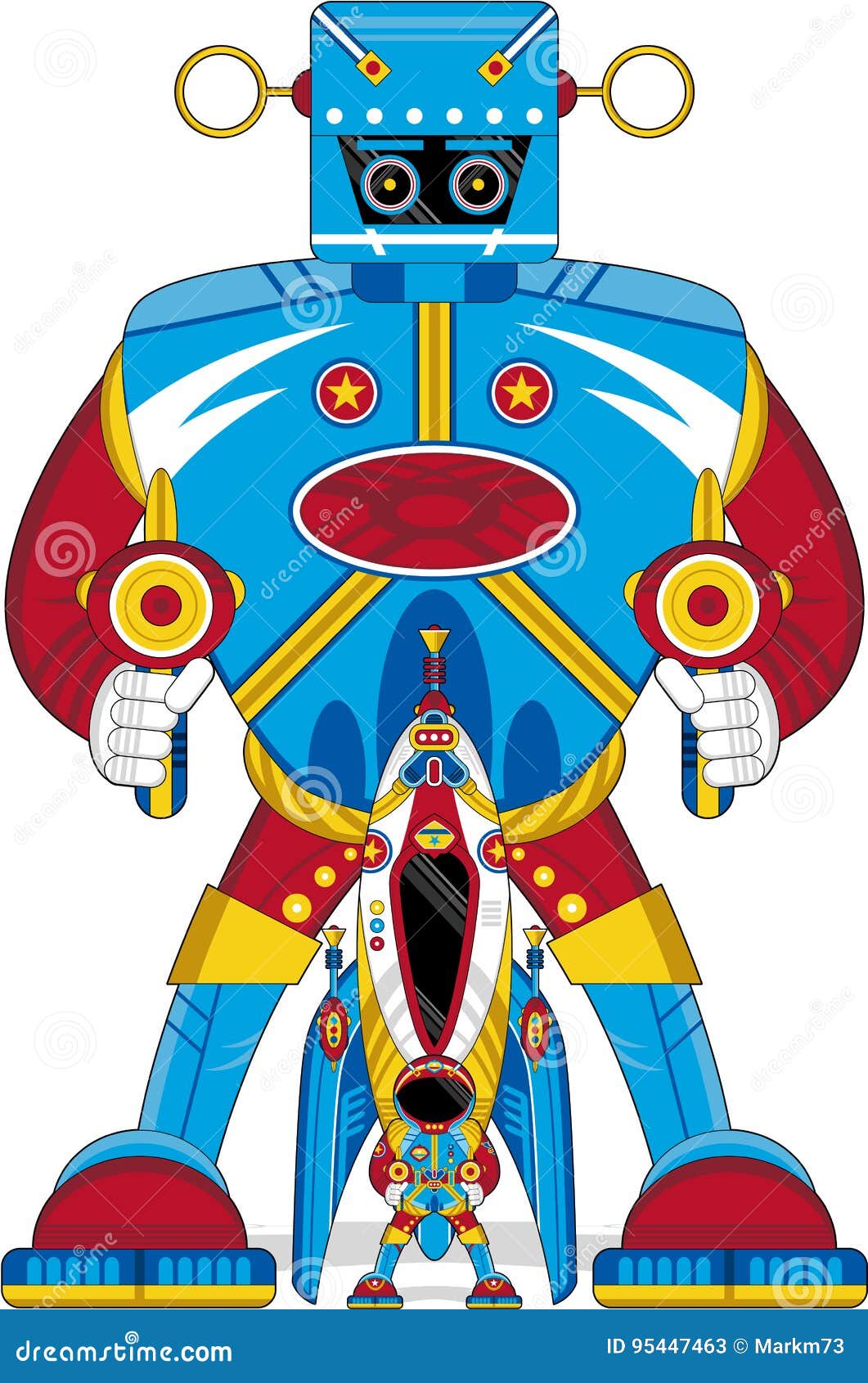 Spaceman, Rocket and Giant Robot Stock Vector - Illustration of scifi ...