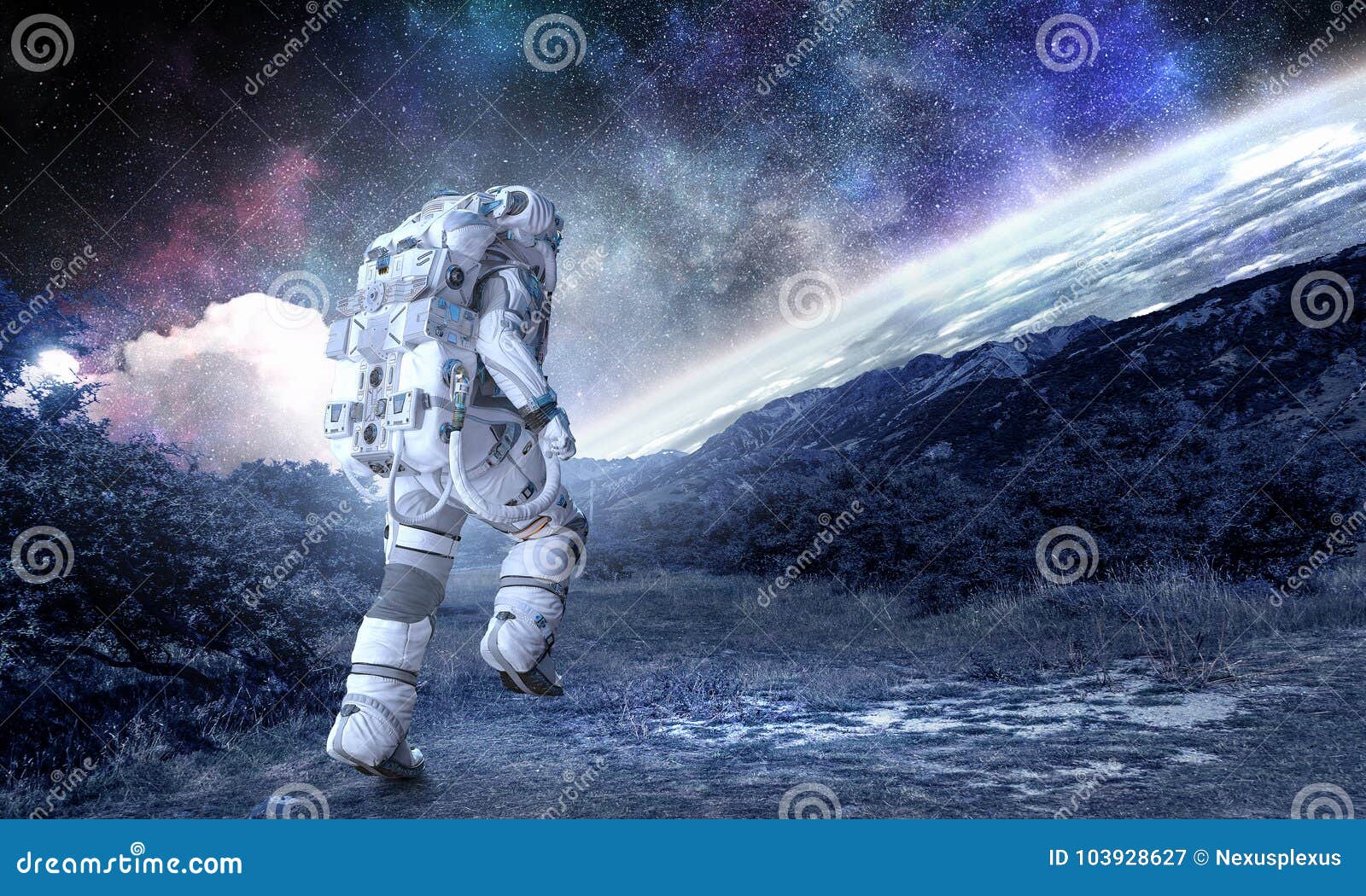 Spaceman Running Fast. Mixed Media Stock Image - Image of spaceman ...
