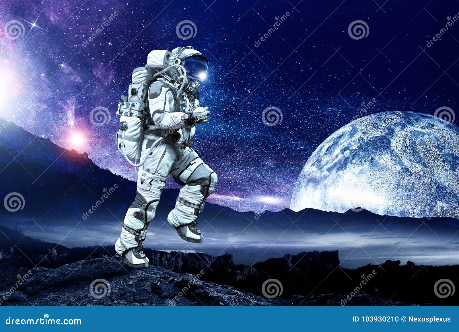 Spaceman Running Fast. Mixed Media Stock Illustration - Illustration of ...