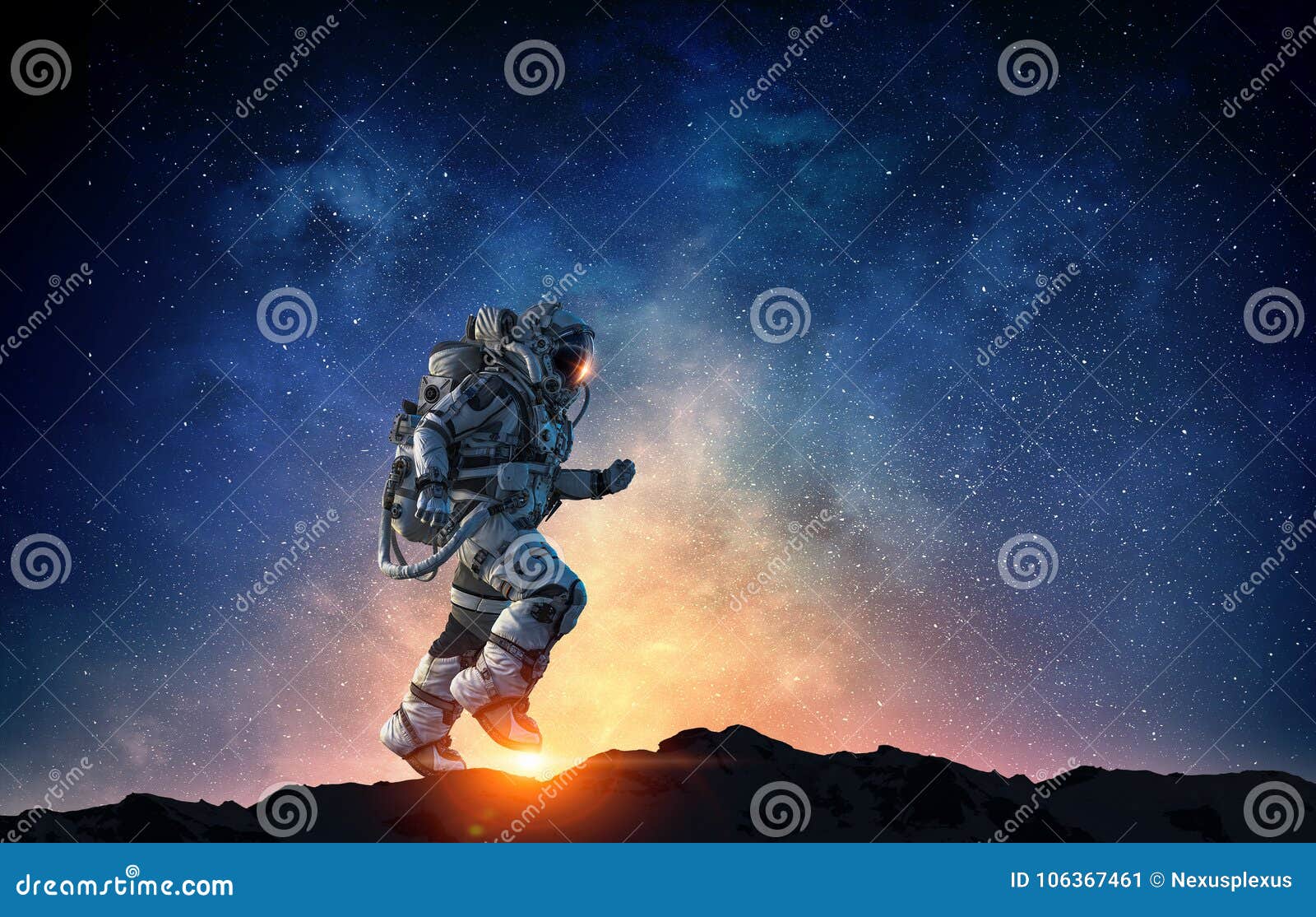 Spaceman Running Fast. Mixed Media Stock Image - Image of countdown ...