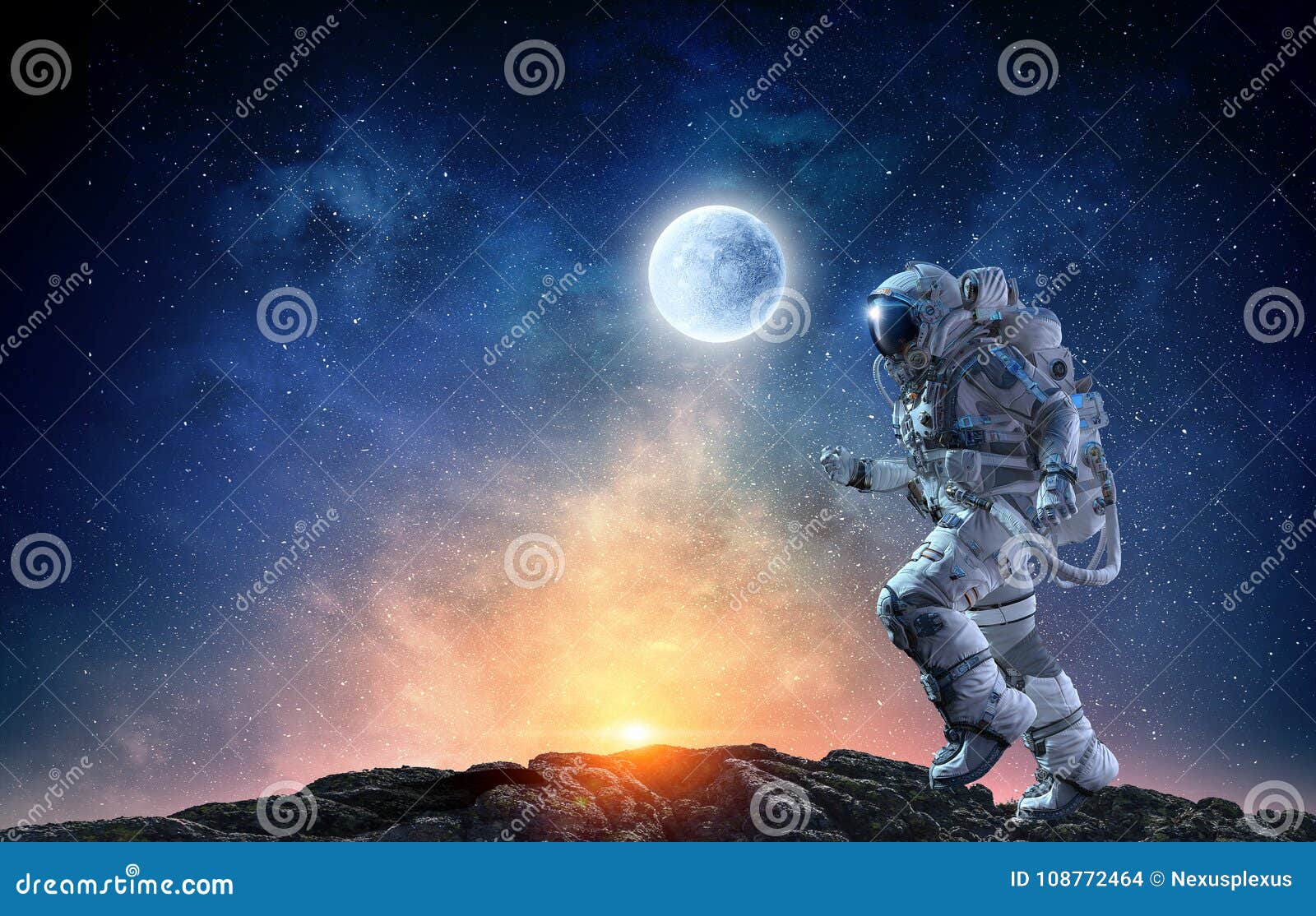 Spaceman Running Fast. Mixed Media Stock Illustration - Illustration of ...