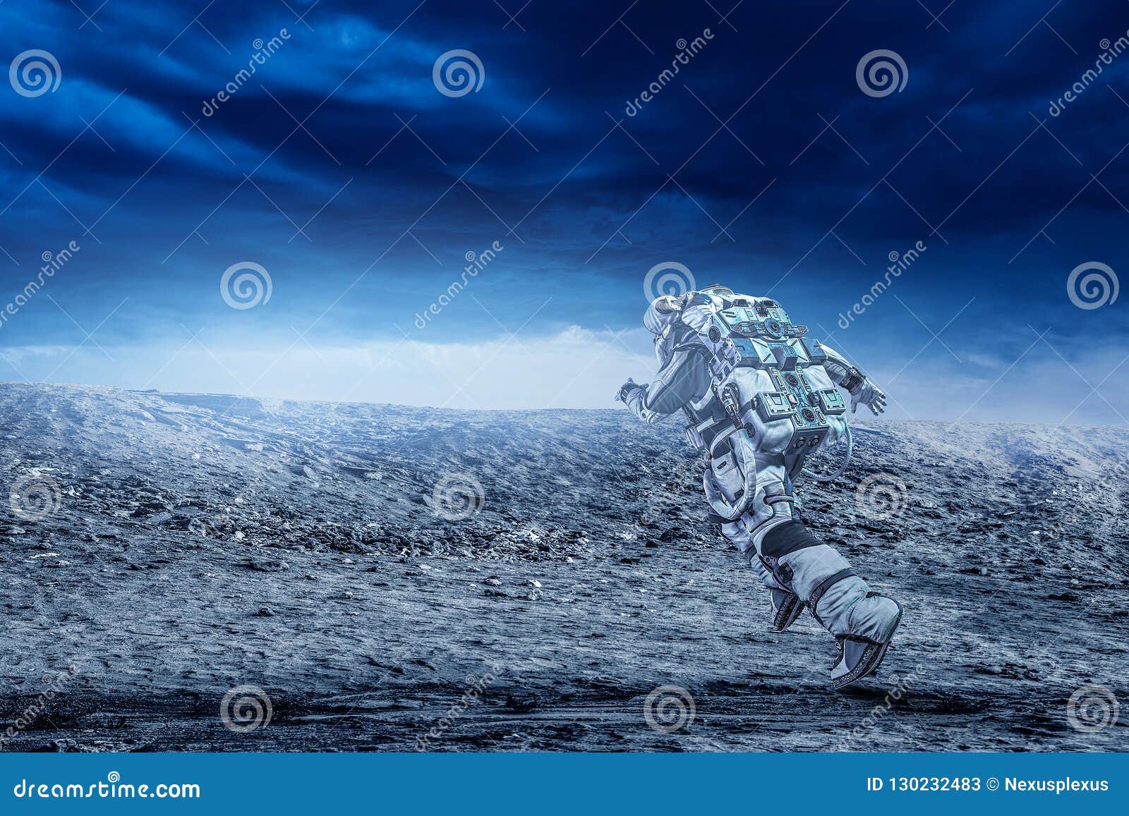 Spaceman Running Fast. Mixed Media Stock Image - Image of fast ...