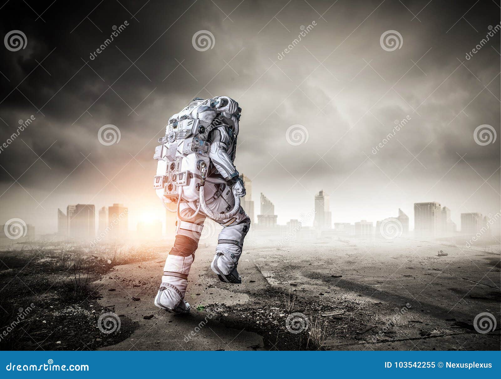 Spaceman Running Fast. Mixed Media Stock Image - Image of explorer ...