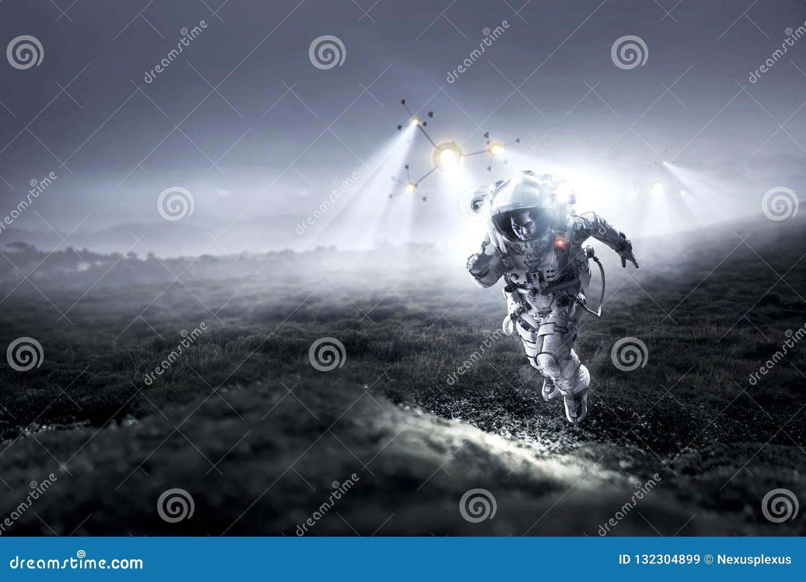 Spaceman Running Fast. Mixed Media Stock Image - Image of spaceman ...