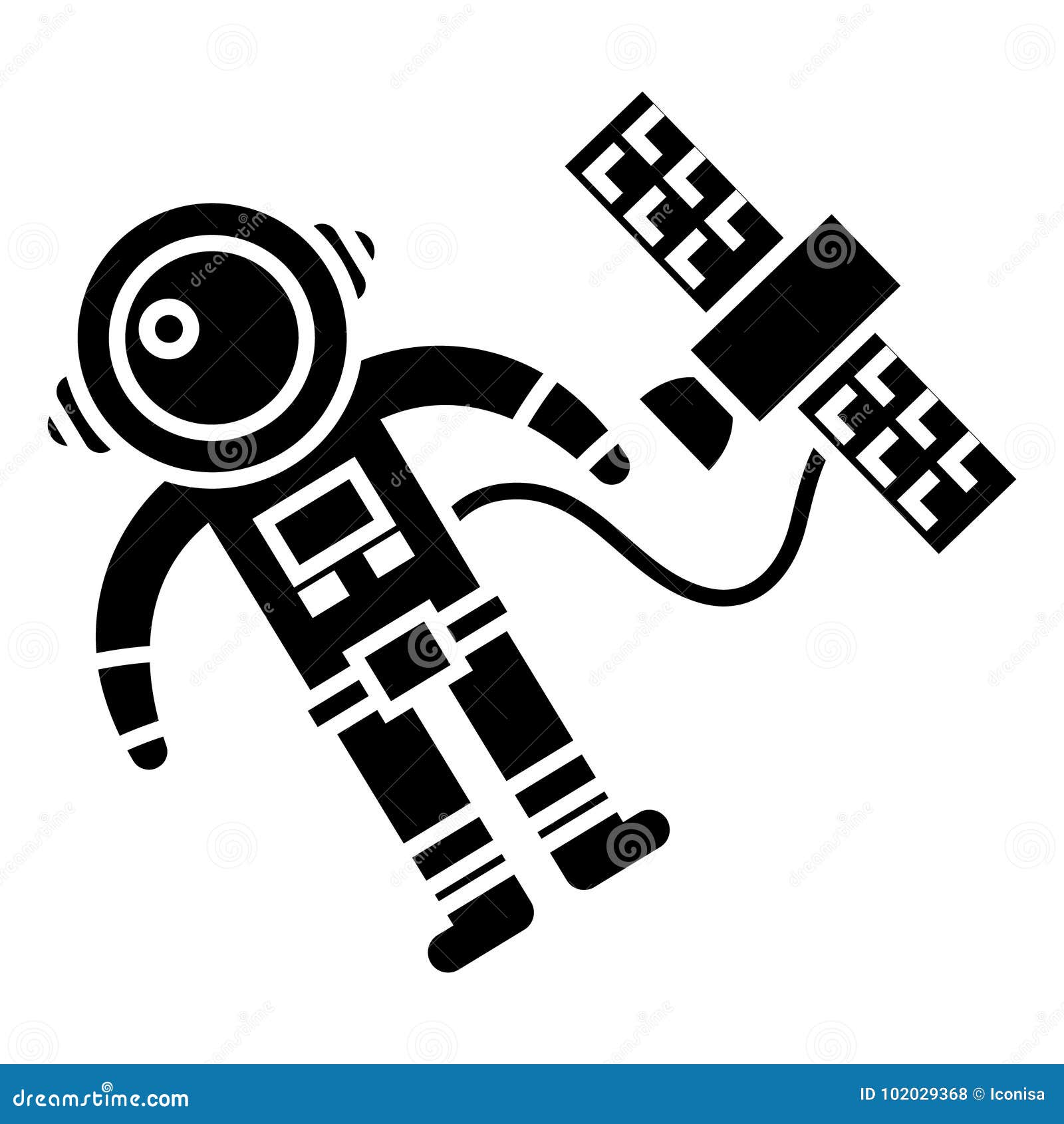 Spaceman in Space with Spaceship Icon, Vector Illustration, Black Sign ...
