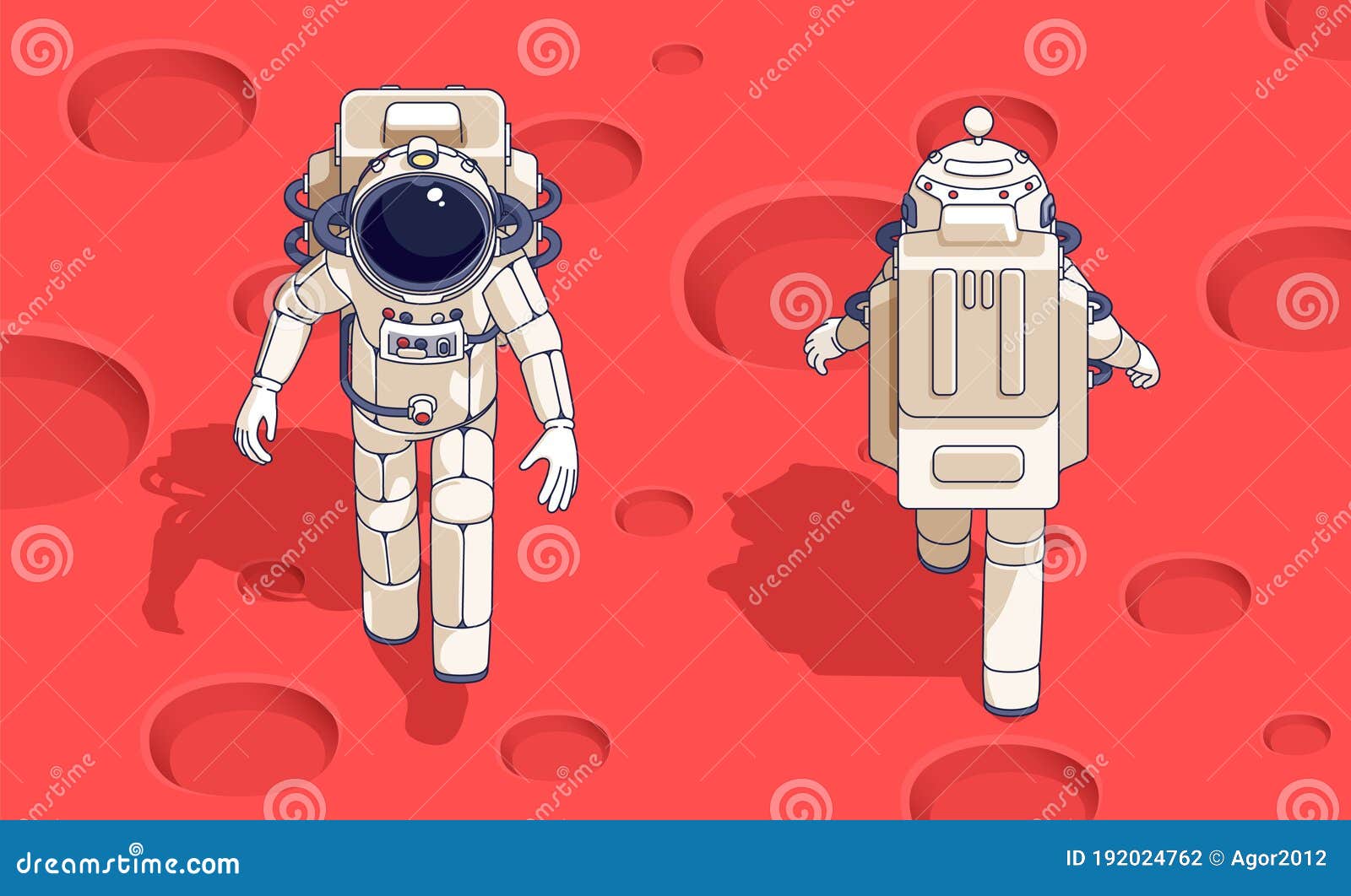 Spaceman in Spacesuit on Planet Surface Front and Back View Stock ...