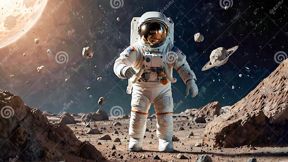 Spaceman on the Surface of the Moon. an Astronaut during a Spacewalk on ...