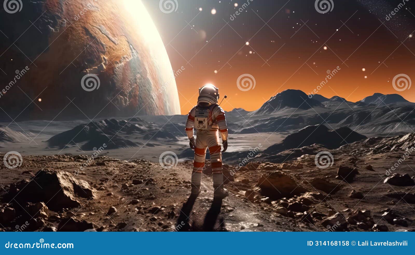 A Spaceman Walking through a Misty Distant Planet. Surreal Mystical ...