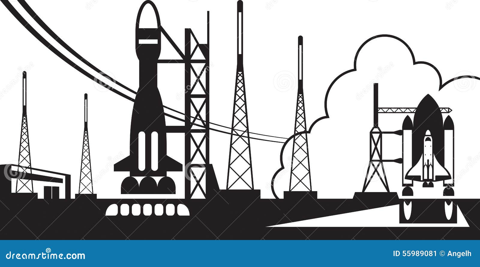 Spaceport with Departing Rockets Stock Vector - Illustration of ...