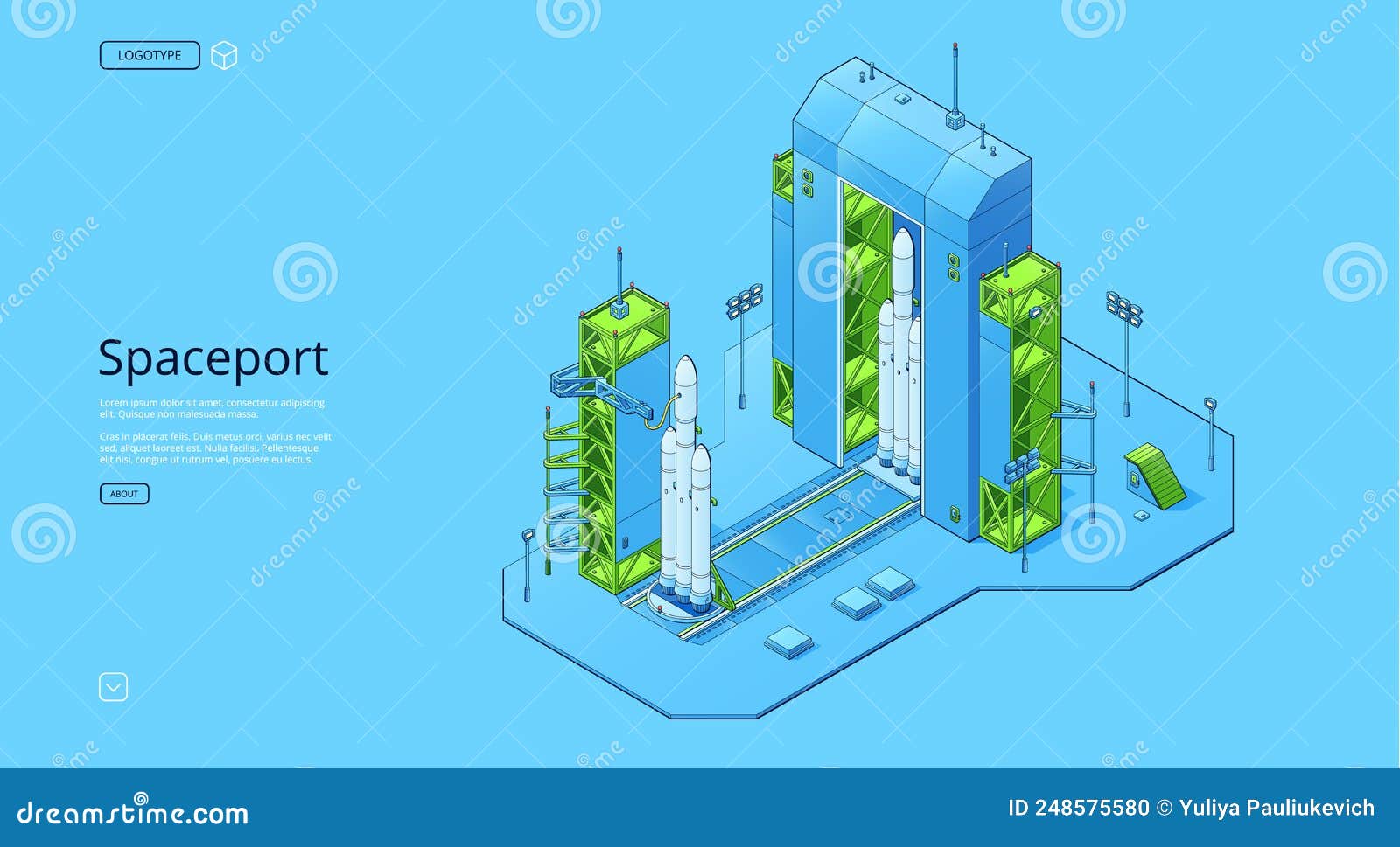 Spaceport Isometric Set with Rocket on Cosmodrome Stock Illustration ...