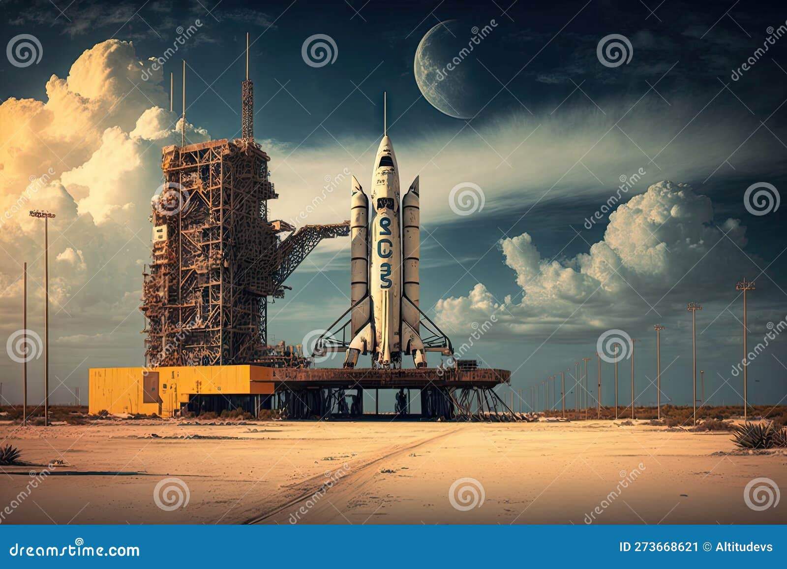 Spaceport, with Rocket on Launchpad, Ready for Liftoff Stock ...