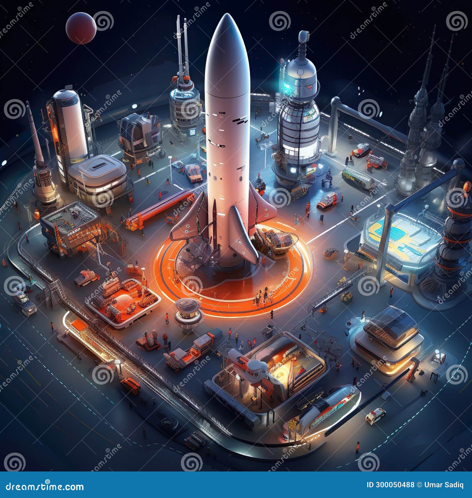 Spaceports Launch Facilities for Space Exploration Featuring Rockets ...