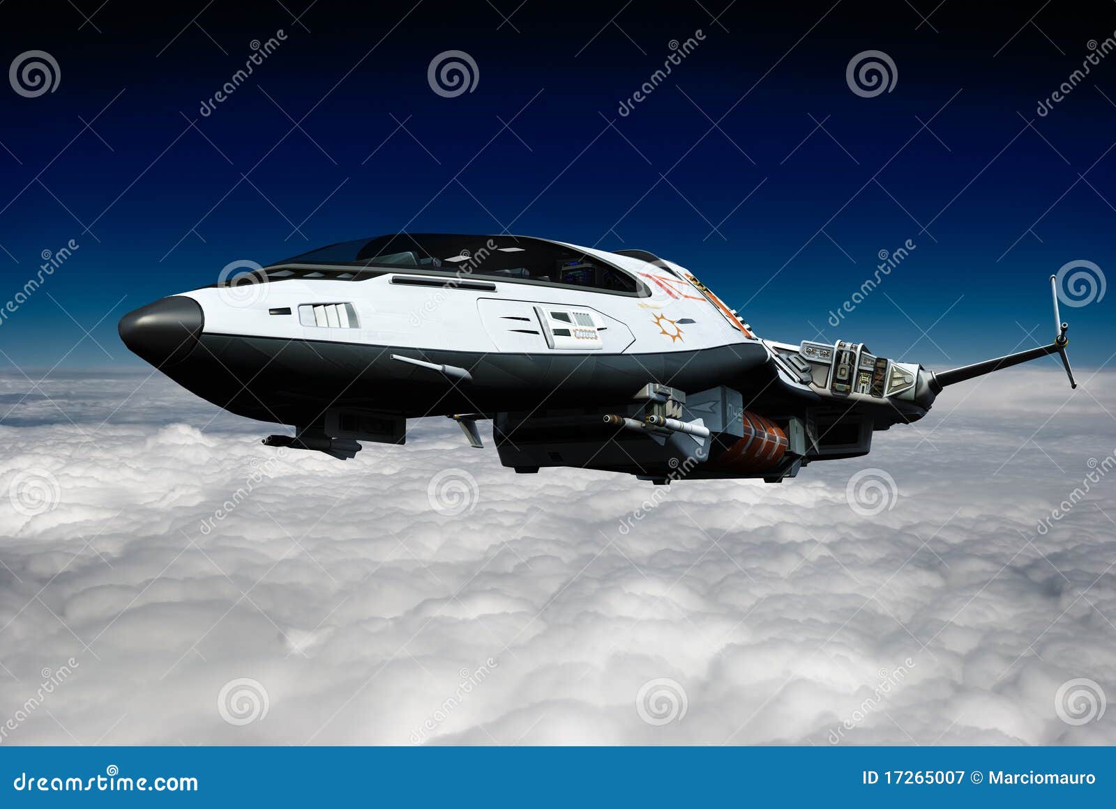 Spaceship Above the Clouds Backside View Stock Illustration ...