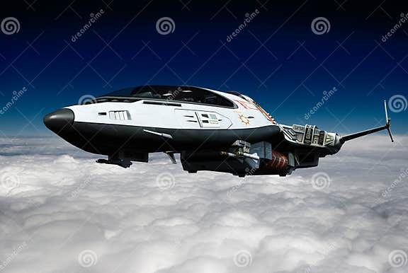 Spaceship Above the Clouds Backside View Stock Illustration ...