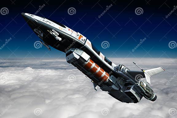 Spaceship Above the Clouds Backside View Stock Illustration ...