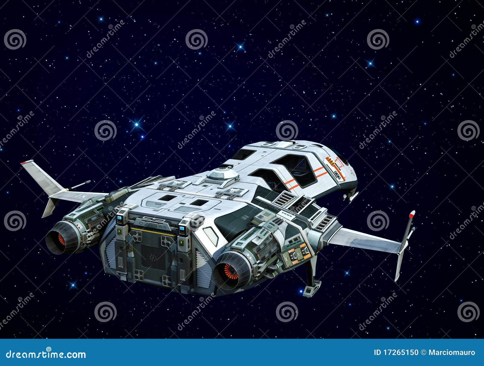 Spaceship Above the Clouds Backside View Stock Illustration ...