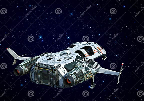 Spaceship Above the Clouds Backside View Stock Illustration ...