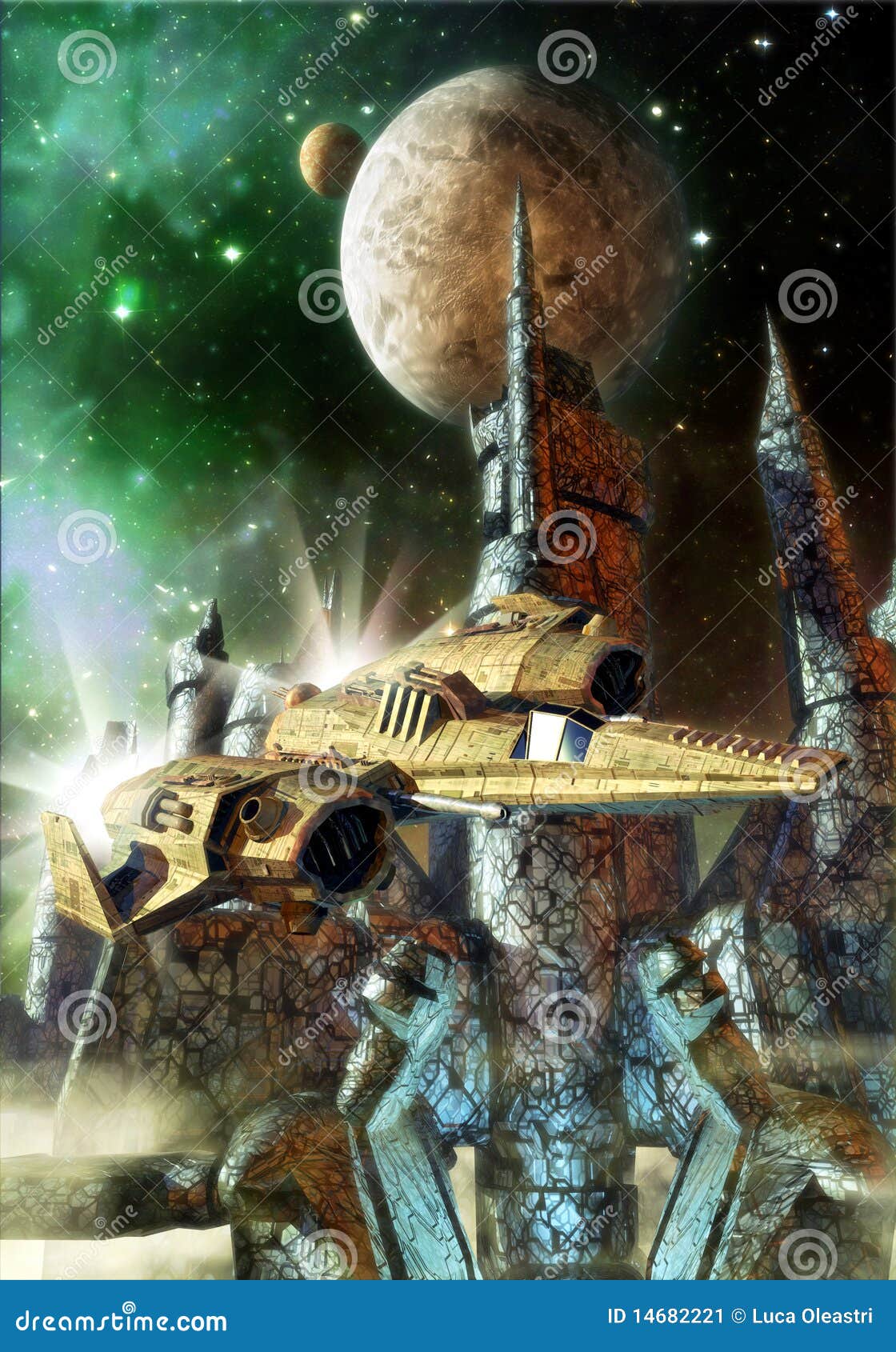 Spaceship and alien planet stock illustration. Illustration of high ...