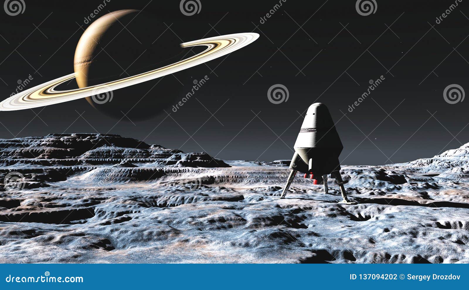 Spaceship on alien planet stock illustration. Illustration of universe ...