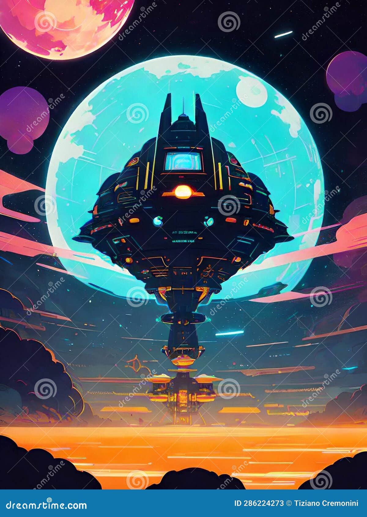 Spaceship on Alien Planetary System, Generative AI Illustration ...