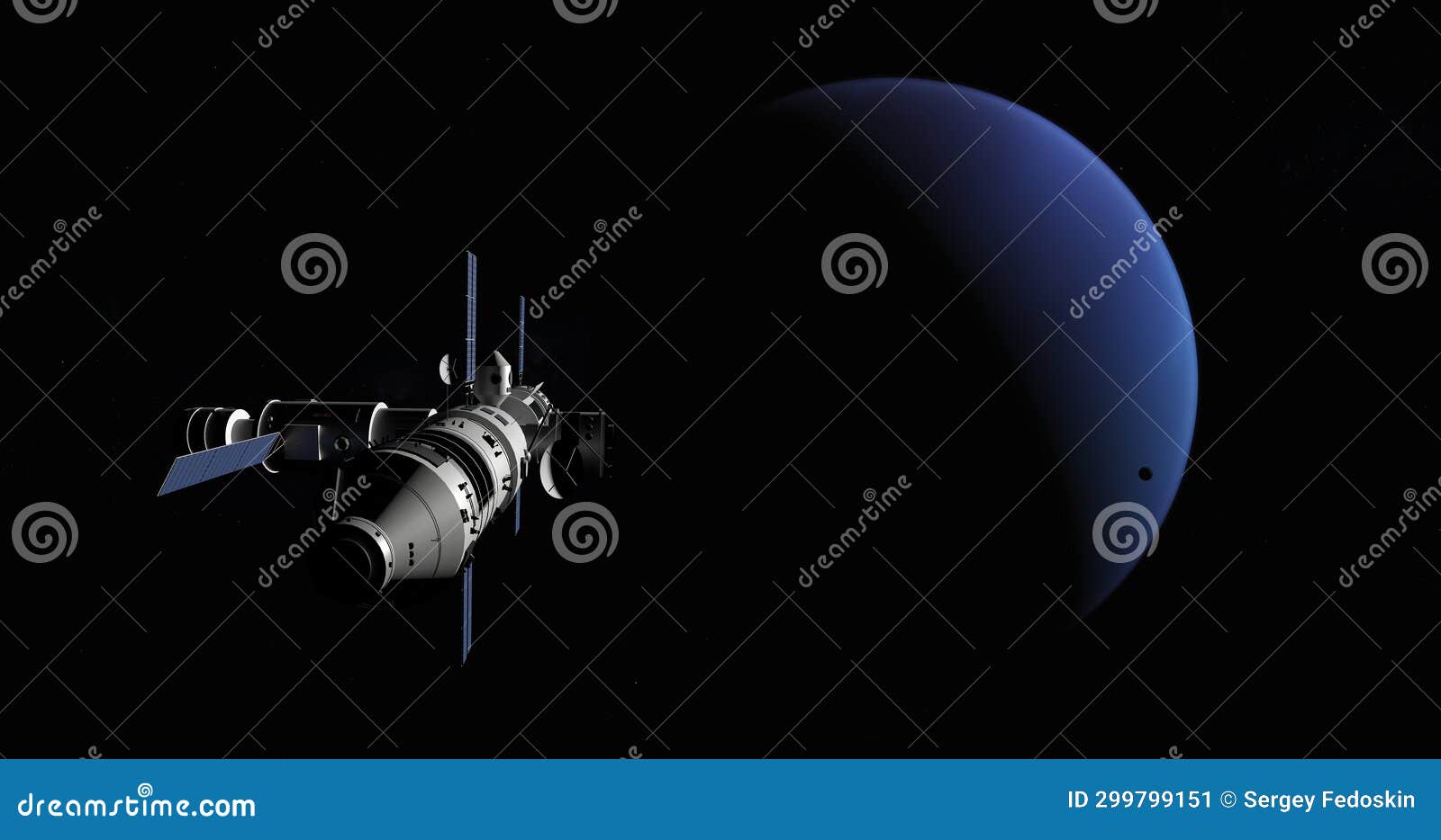 Neptune In Space Depths. Raster Graphics Royalty-Free Cartoon ...