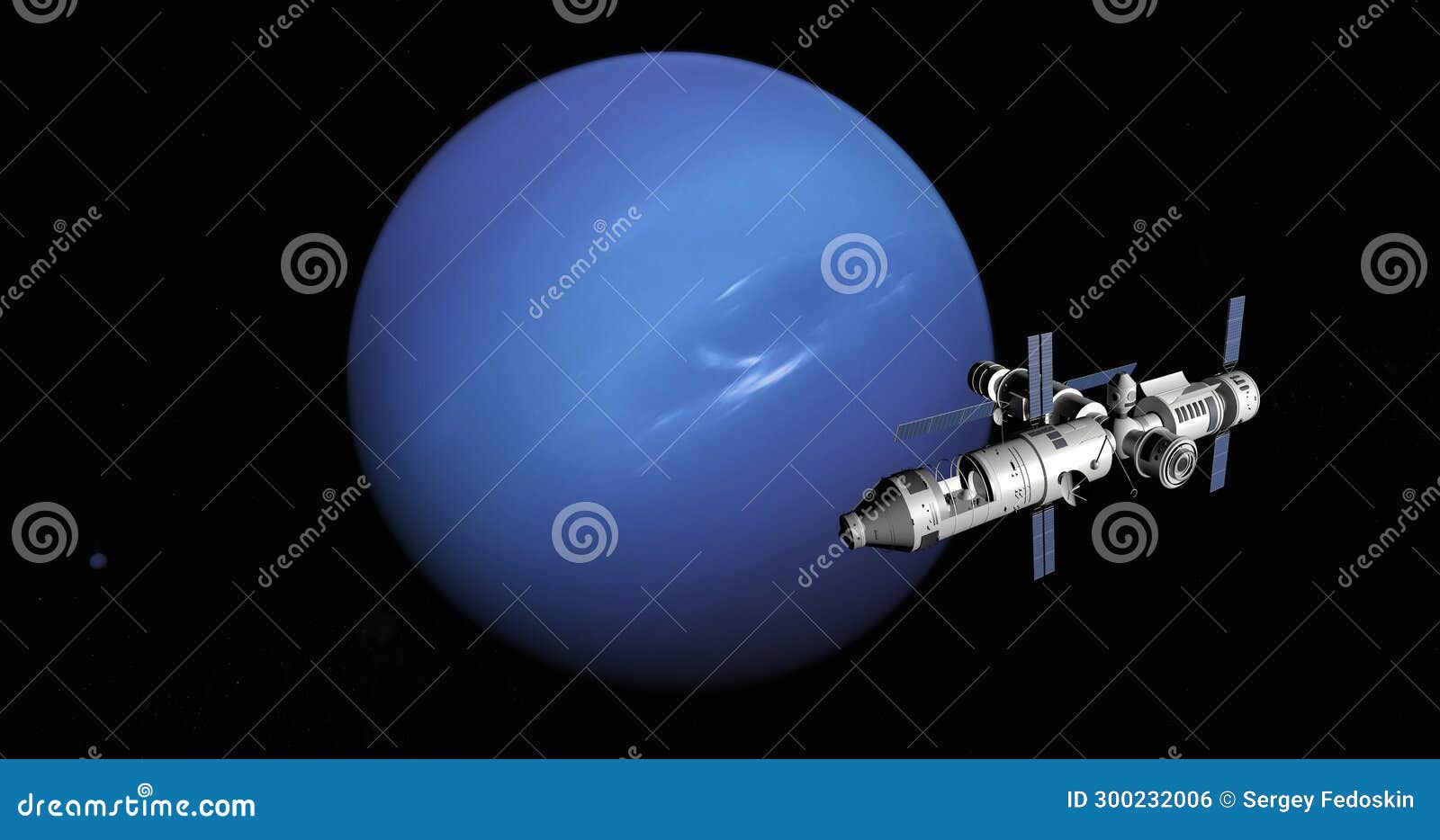 Neptune In Space Depths. Raster Graphics Royalty-Free Cartoon ...