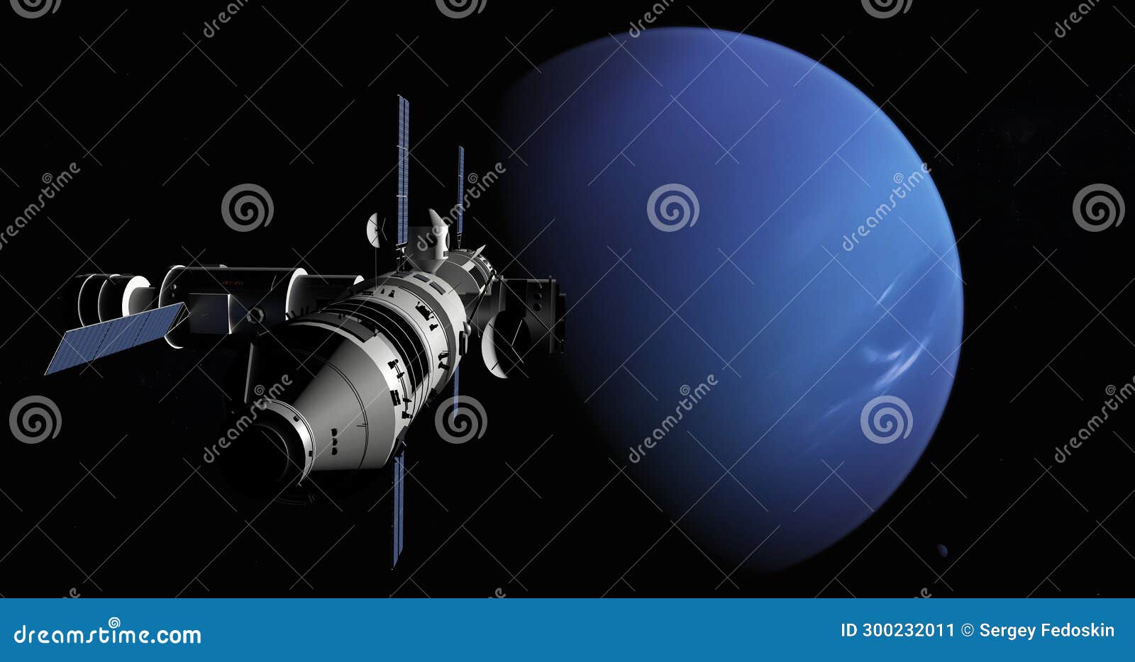 Spaceship Arriving at Neptune, Space Mission To the Unknown Planet ...