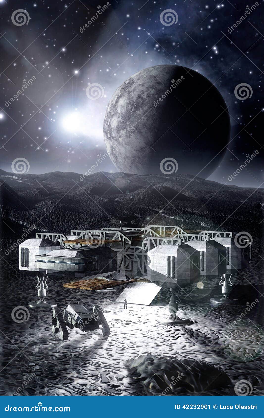 Spaceship on a Barren Planet Stock Illustration - Illustration of ...