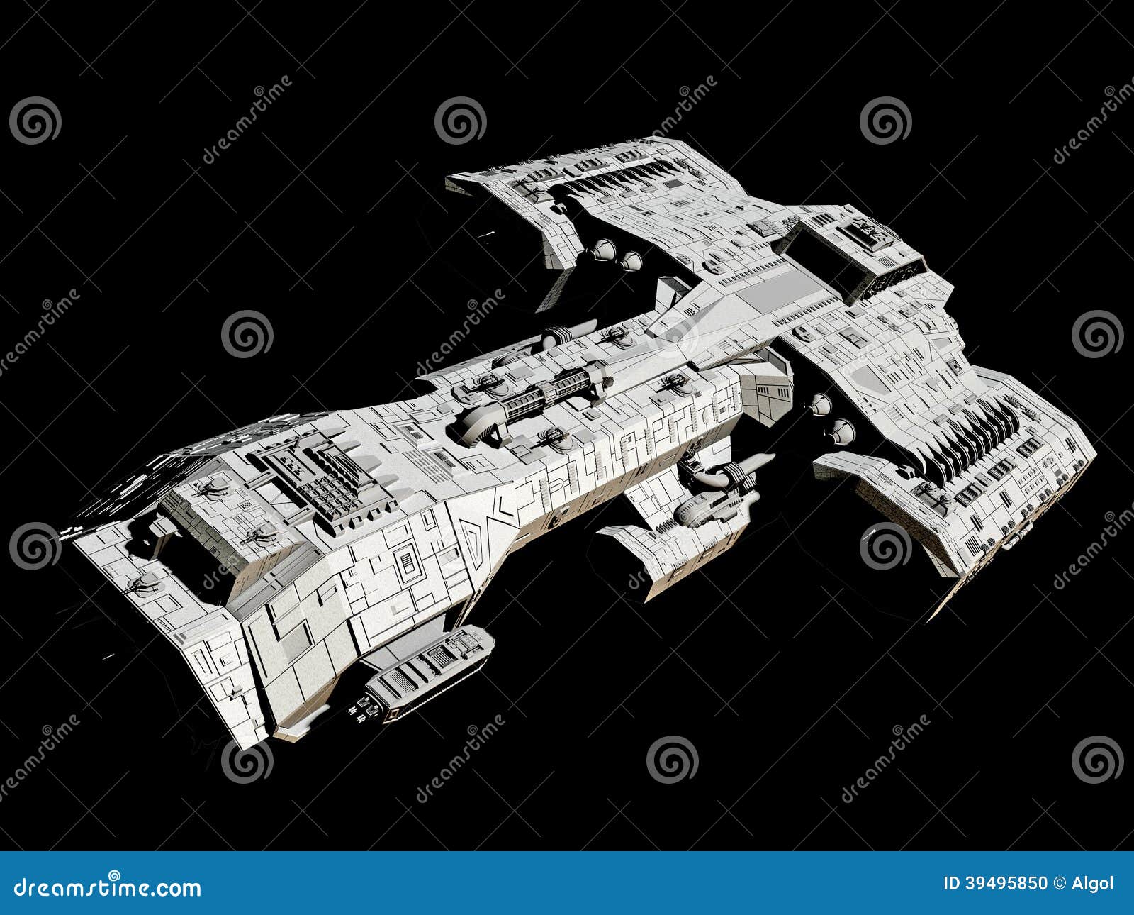Spaceship on Black - Front Angled View Stock Illustration ...