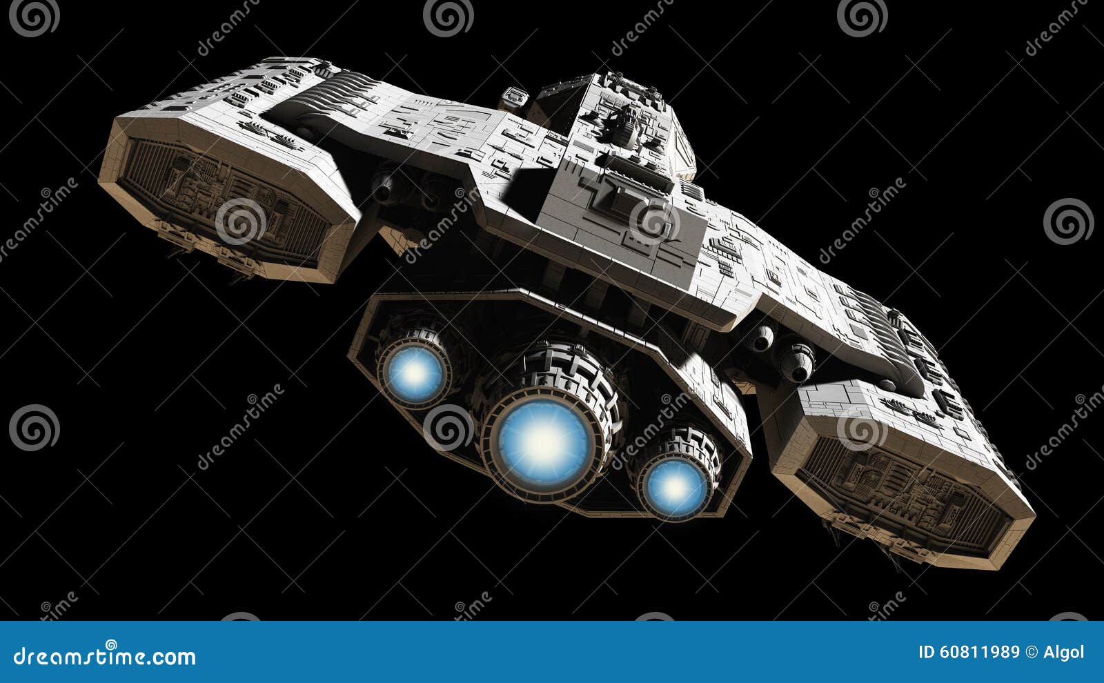 Spaceship with Blue Engine Glow Stock Illustration - Illustration of ...