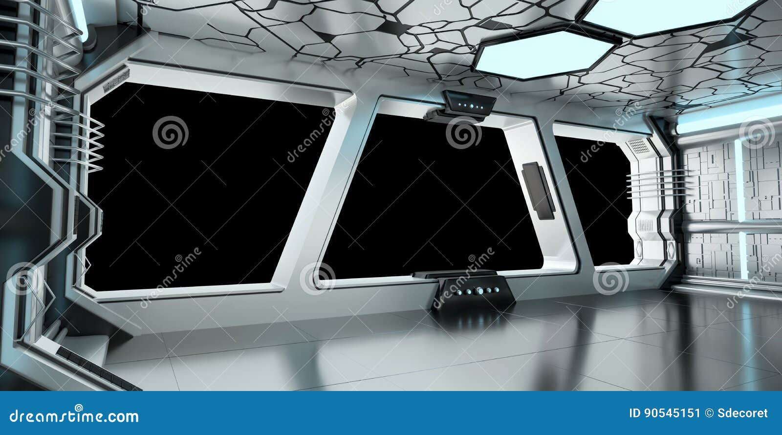 Spaceship Blue and White Interior 3D Rendering Stock Illustration ...