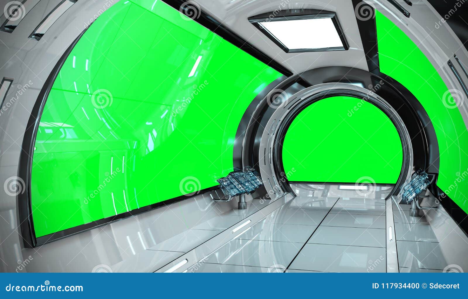 Spaceship Bright Interior with 3D Rendering Stock Illustration ...