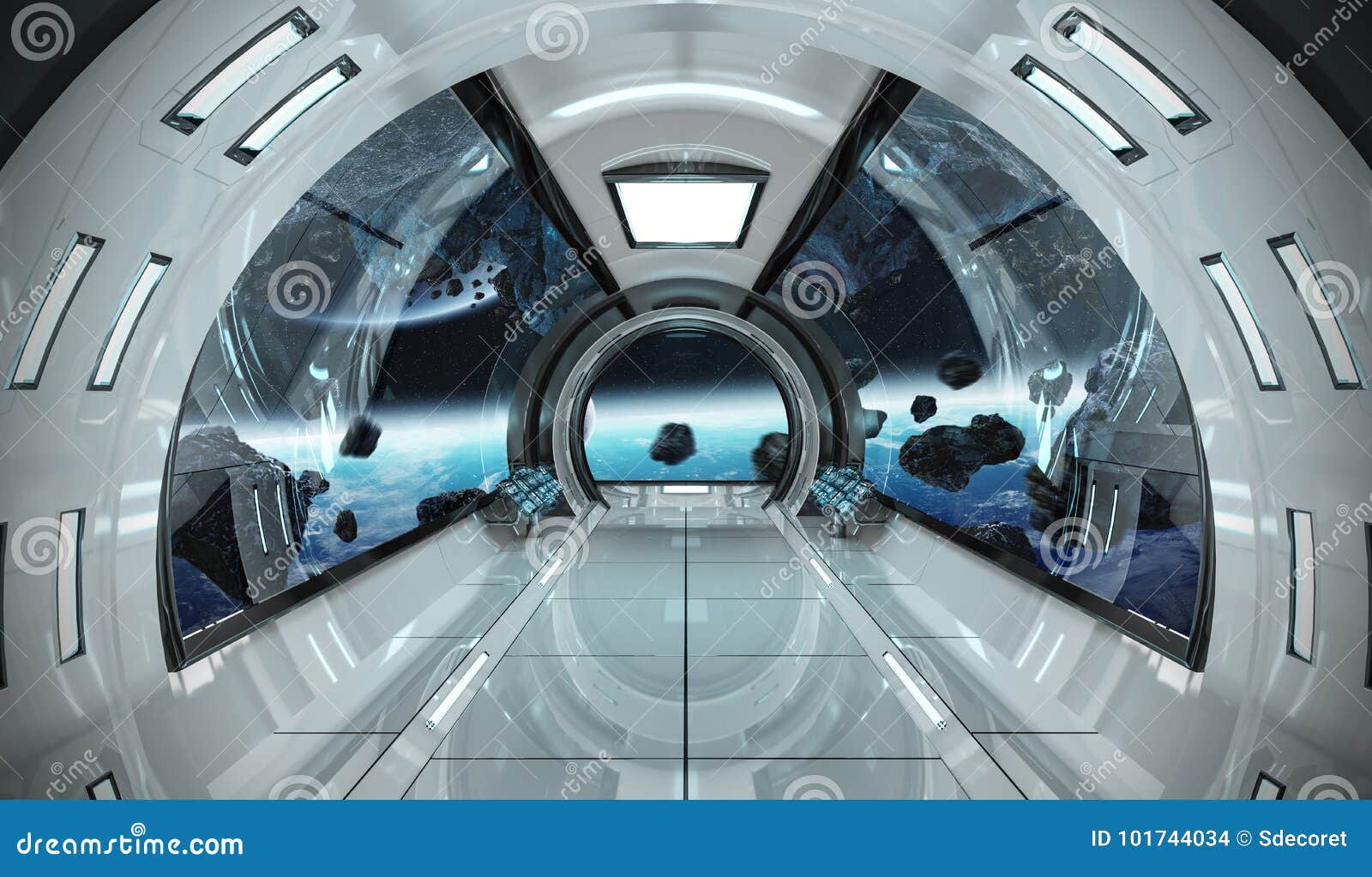 Spaceship Interior with View on Earth 3D Rendering Elements of T Stock ...