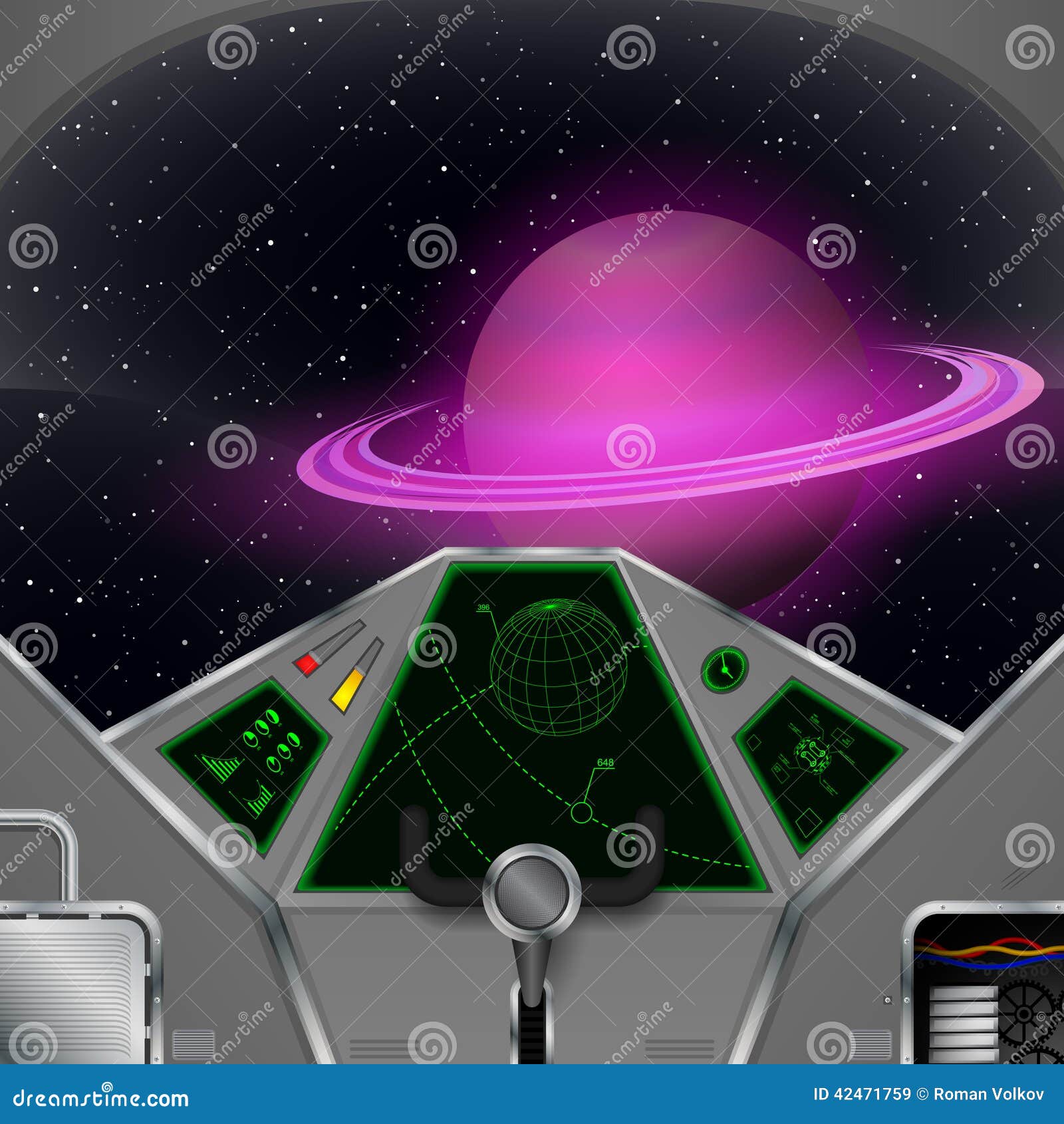 Spaceship Cabin Interior, Dark Cockpit With Computer Screens And ...