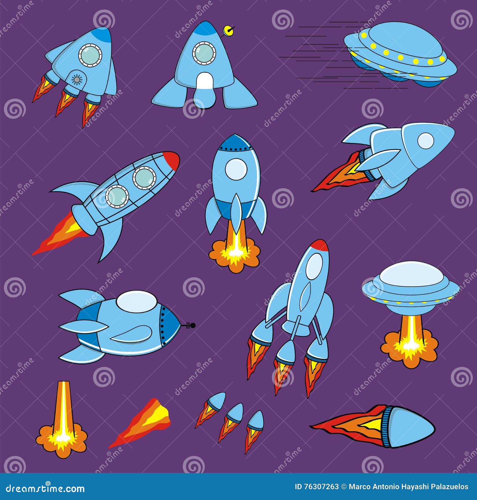 Spaceship cartoon set stock vector. Illustration of card - 76307263