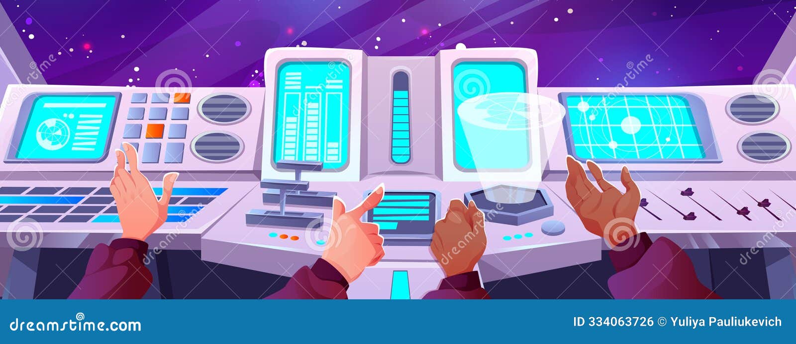 Spaceship Cockpit with Hands on Control Panel. Stock Vector ...