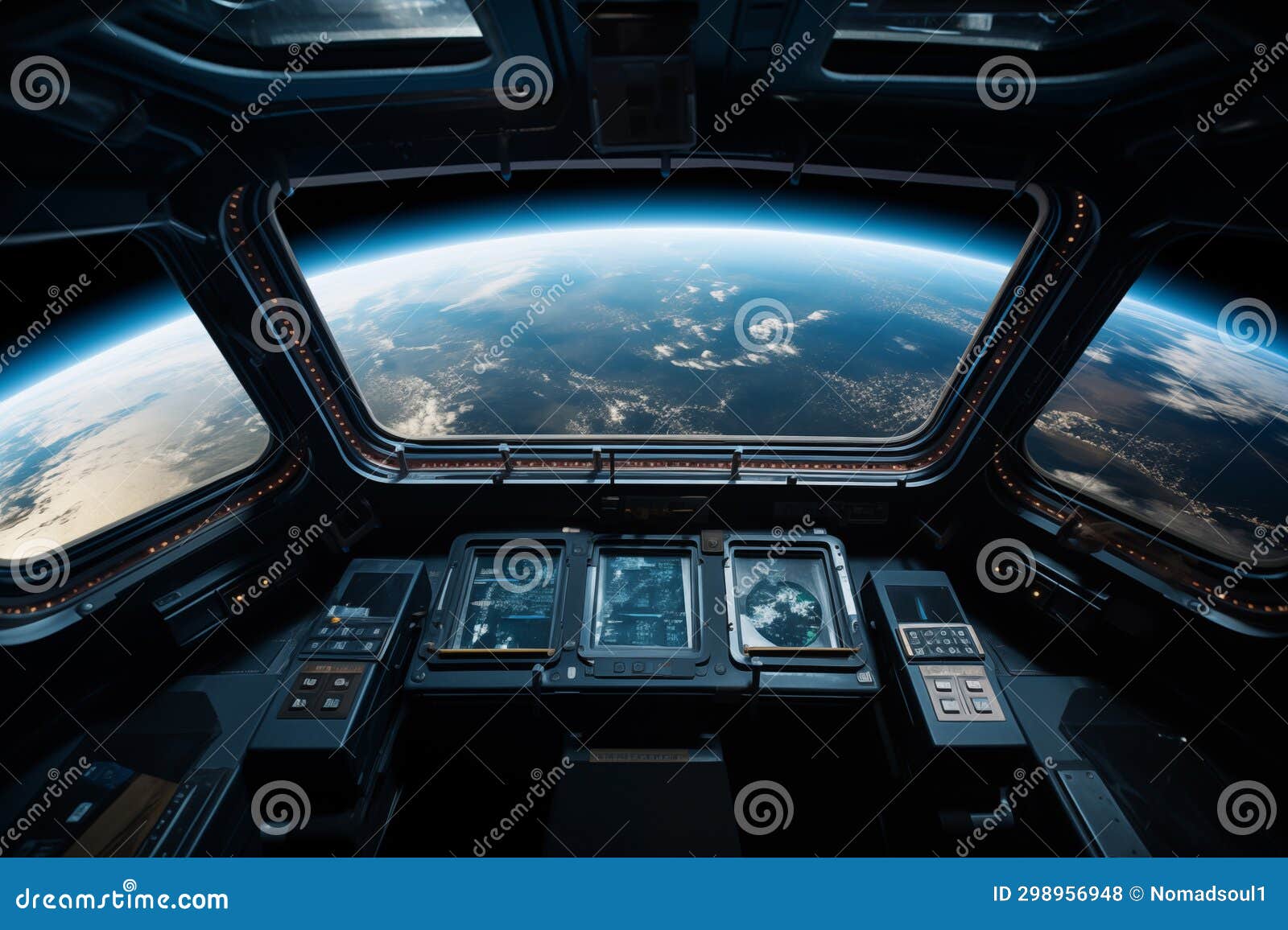 Spaceship Cockpit Interior with Control Panel for Driving. Generative ...