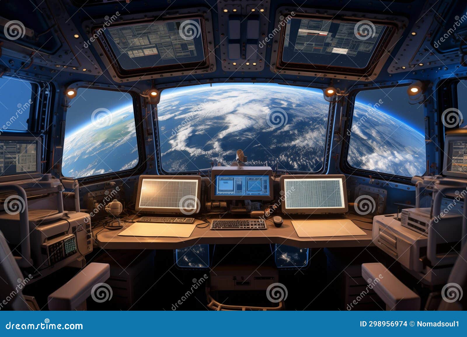 Spaceship Cockpit Interior with Control Panel for Driving. Generative ...