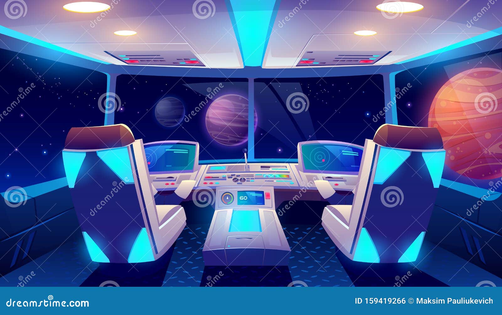 Pilots In Spaceship. Shuttle Cockpit With Pilots In Costumes Vector ...