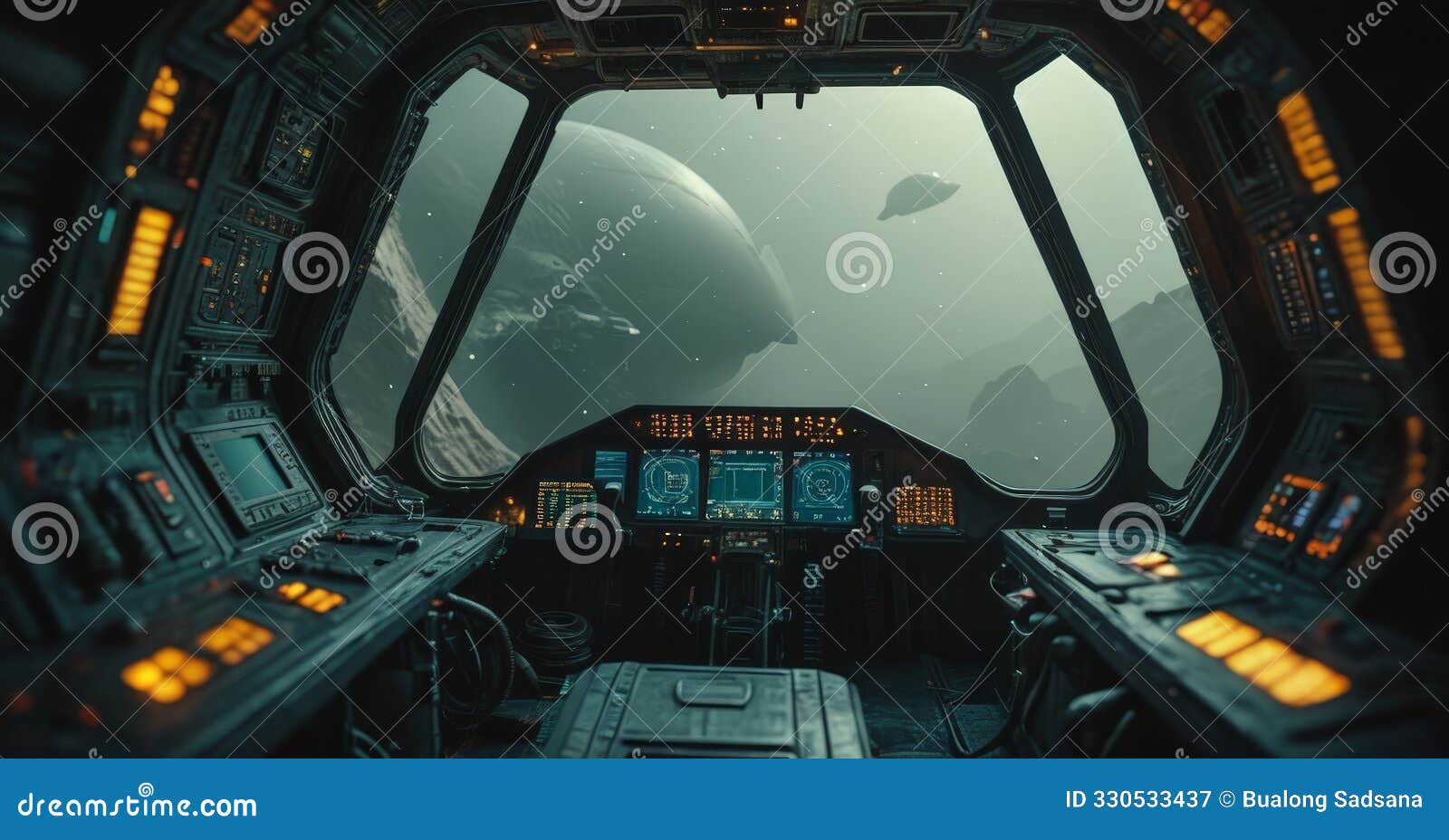 Spaceship Cockpit with View the Planet Stock Illustration ...